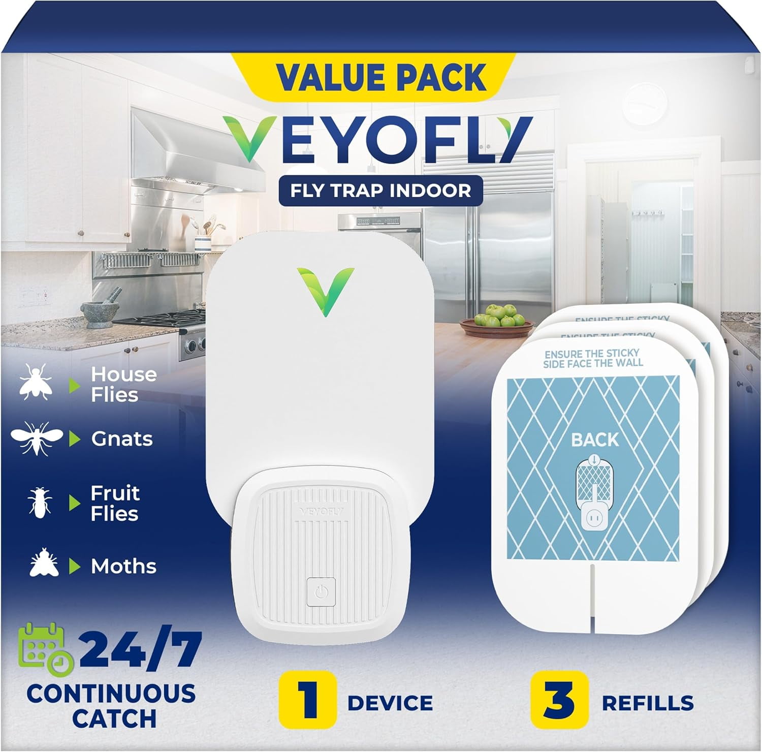 Fly Trap Indoor, Fruit Fly Traps for Indoors, (1 Device + 3 Refills ...