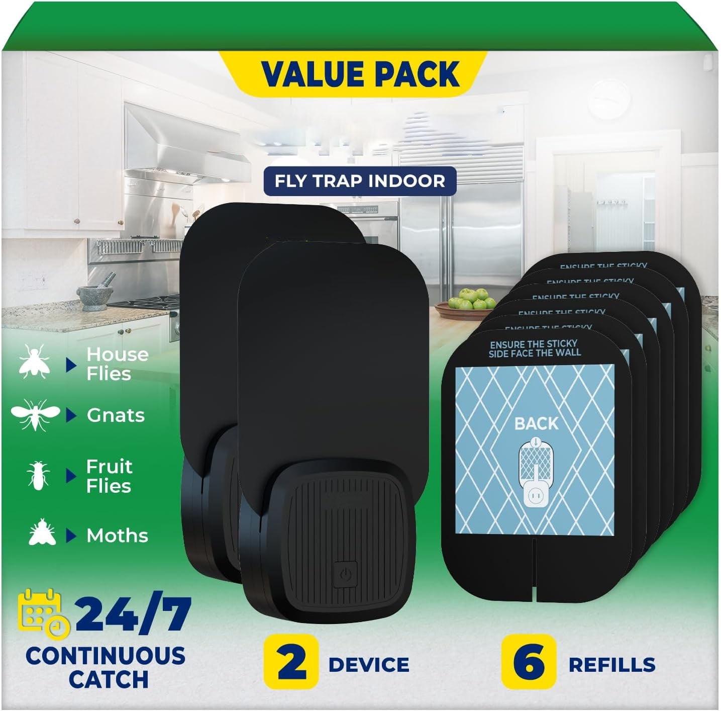 Fly Trap Indoor, Fruit Fly Traps for Indoors, (2 Device + 6 Refills ...