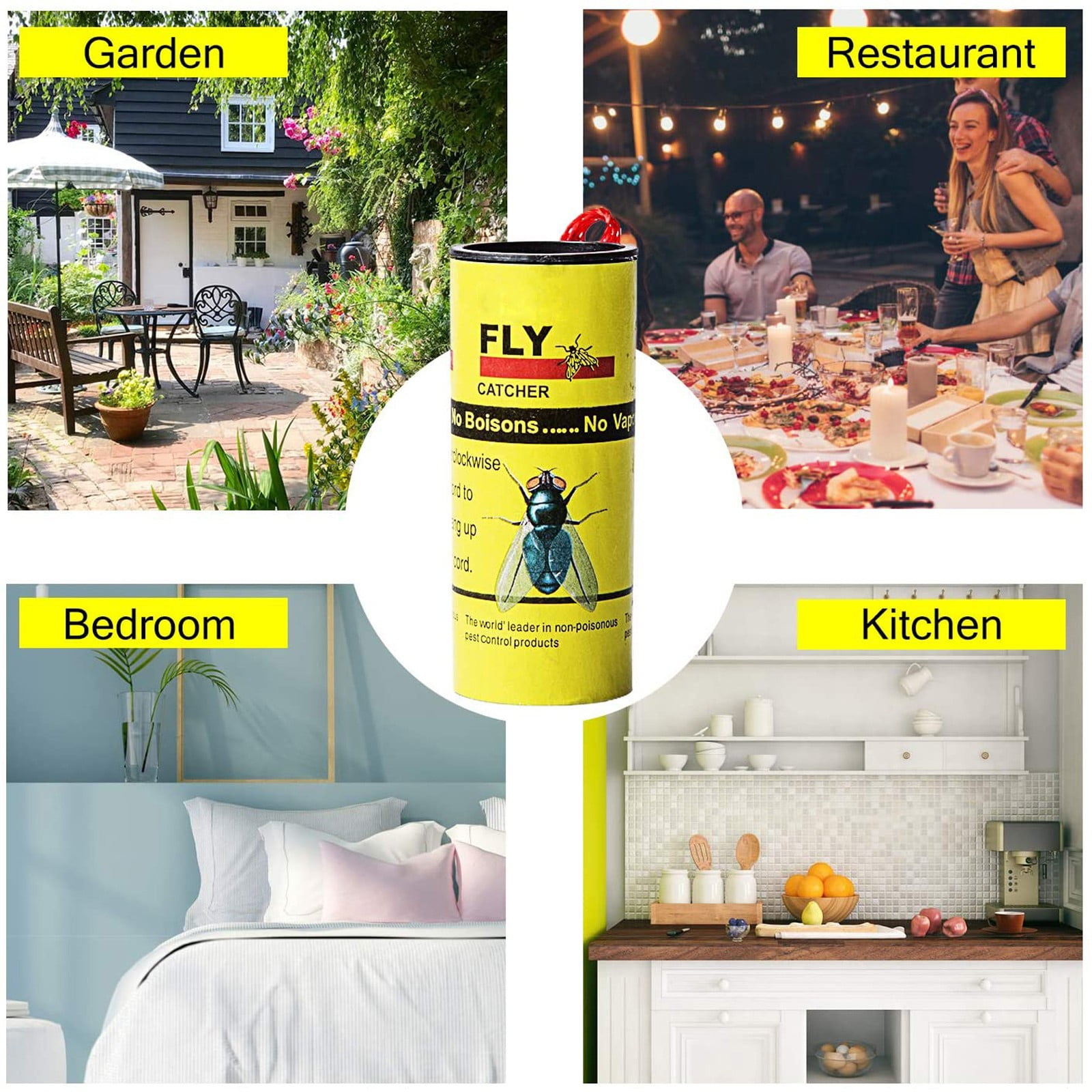 Fly Traps for Indoors Outdoor,Fly Paper Strips Sticky Hanging,Fruit Fly ...