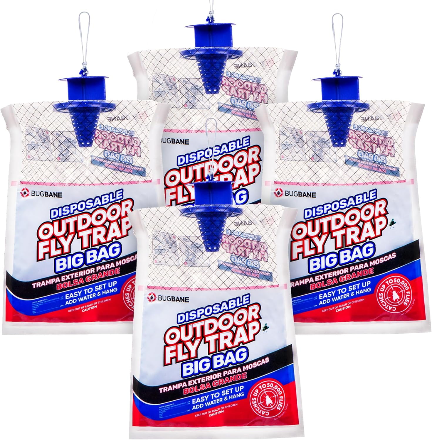 Fly Traps Outdoor Fly Trap for Patio. 4 Large Non-Toxic Pre-Baited ...