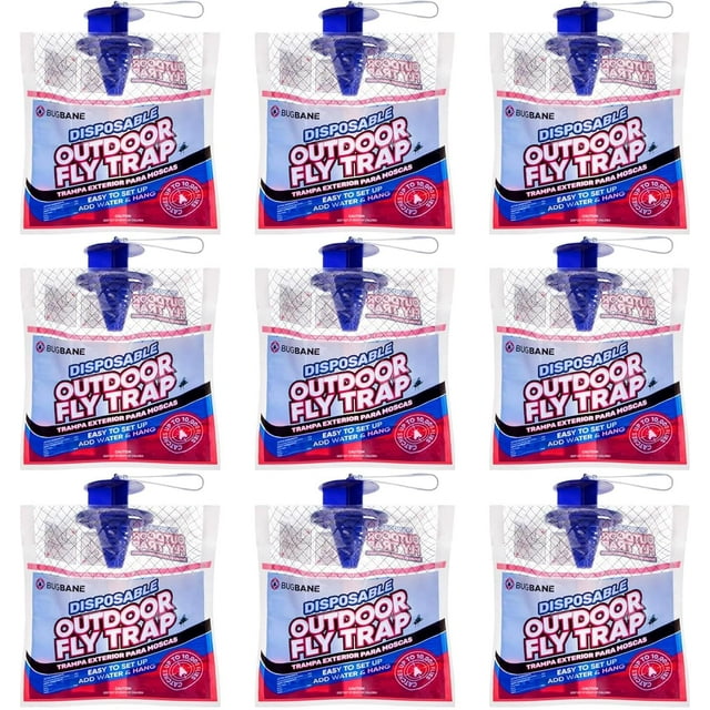 Fly Traps Outdoor Fly Trap for Patio. 9 Non-Toxic Pre-Baited Flies Bags Outdoor Disposable ...