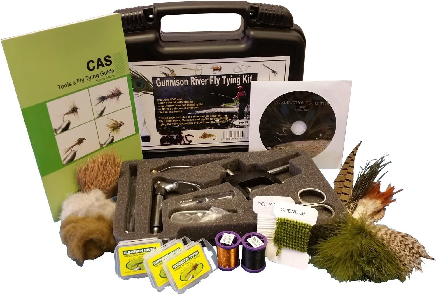 Fly Tying Tool Kit: 6 Popular Flies, 5 Tools, 32+ Flies, Carrying Case ...