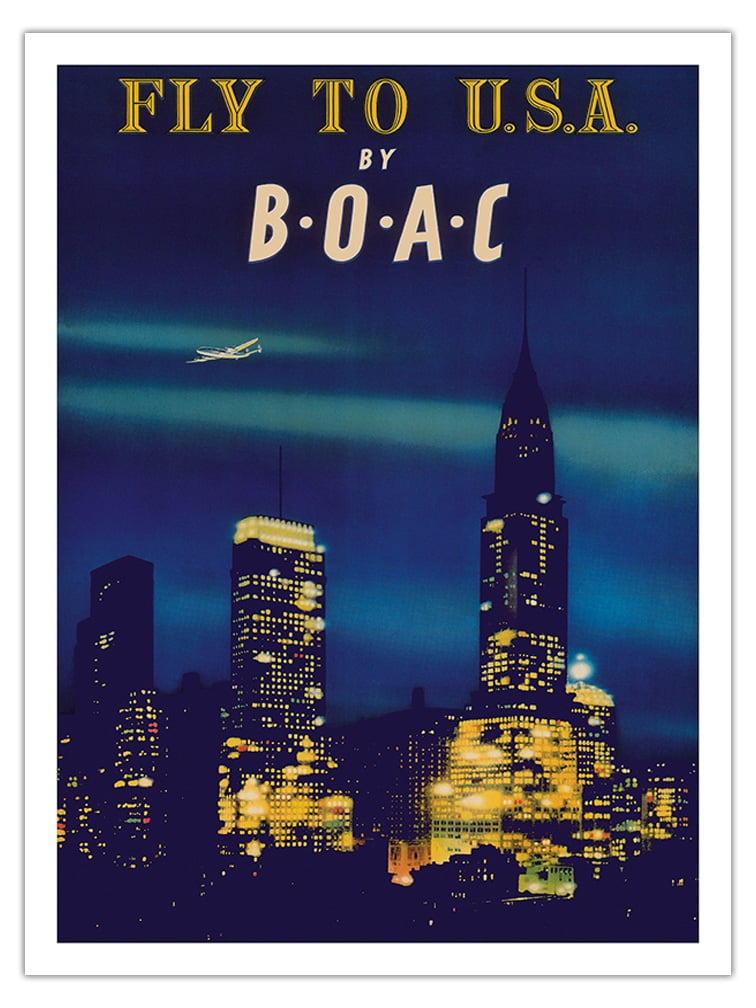 Fly to U.S.A. (USA) - New York City Night Skyline - BOAC (British ...
