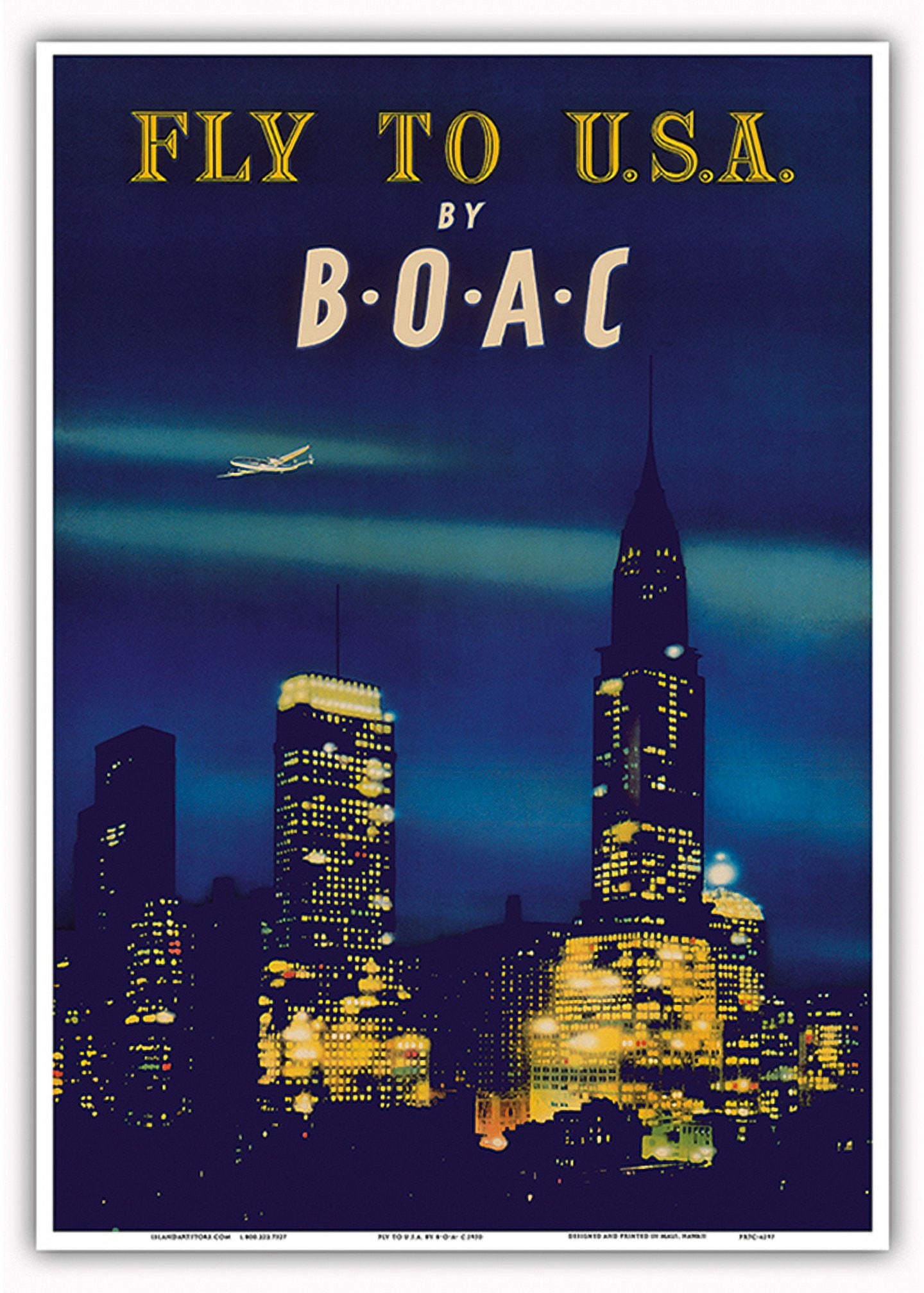 Fly to U.S.A. (USA) - New York City Night Skyline - BOAC (British ...