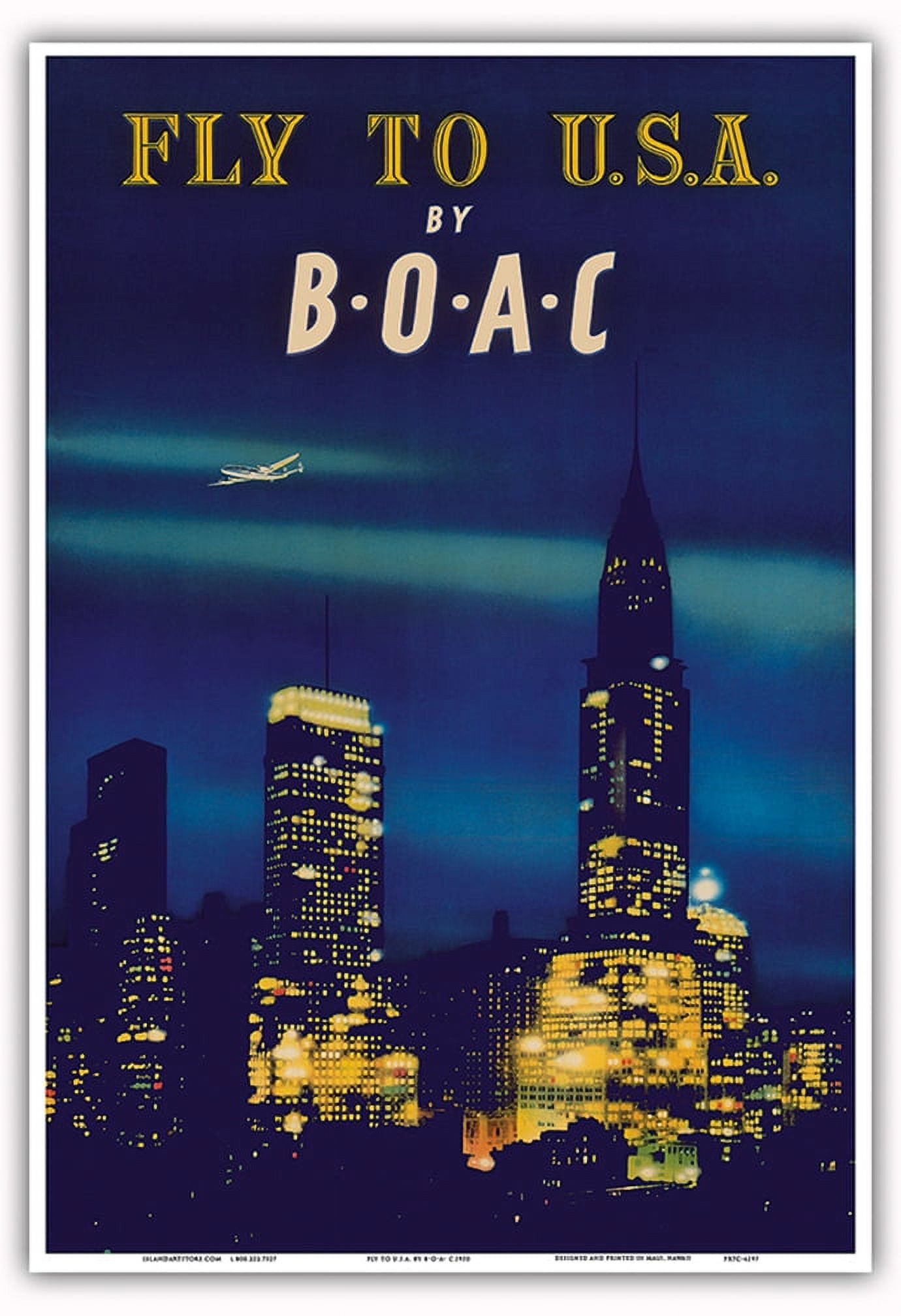 Fly to U.S.A. (USA) - New York City Night Skyline - BOAC (British ...