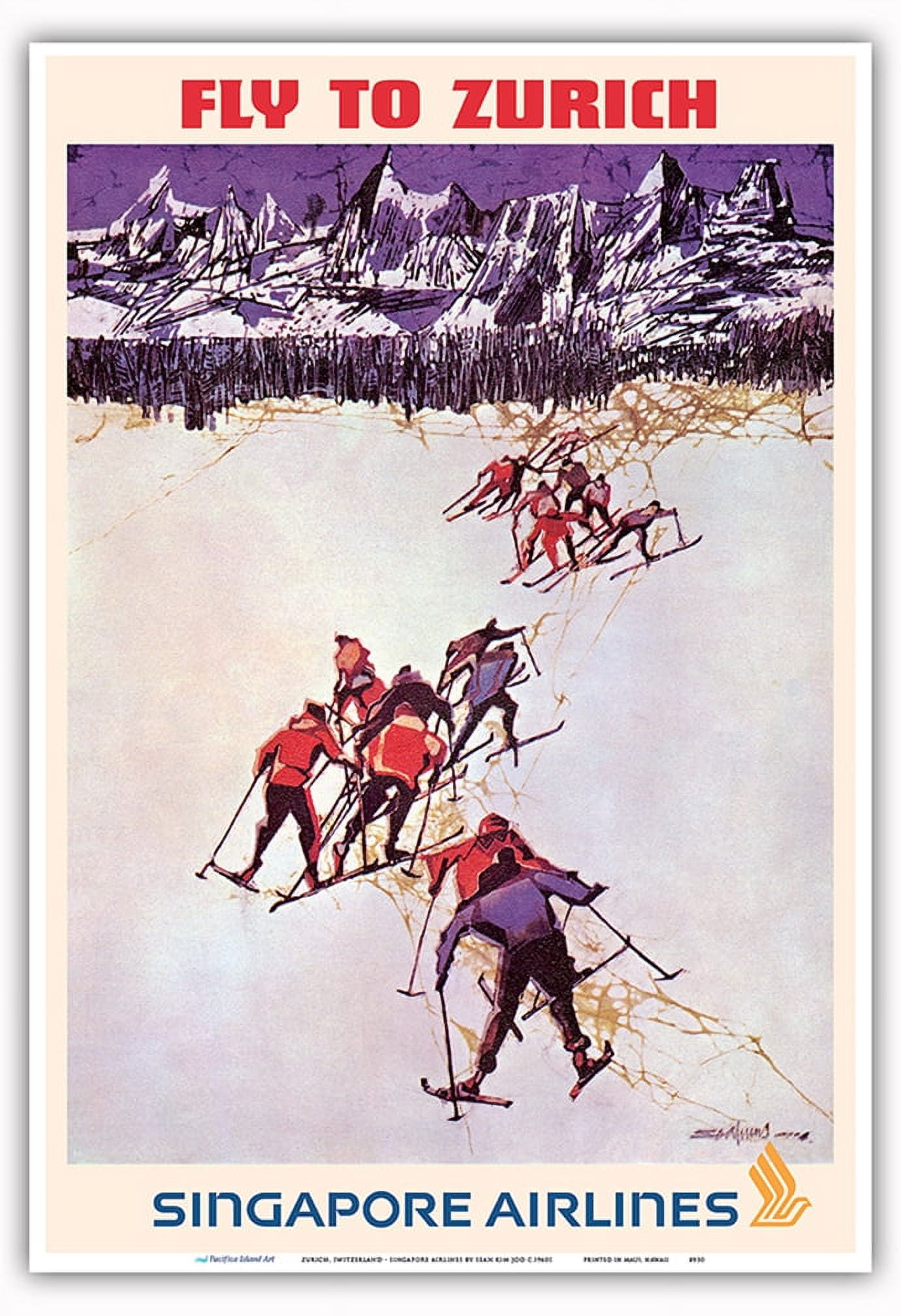 Fly to Zurich Switzerland - Skiing - Singapore Airlines - Vintage ...
