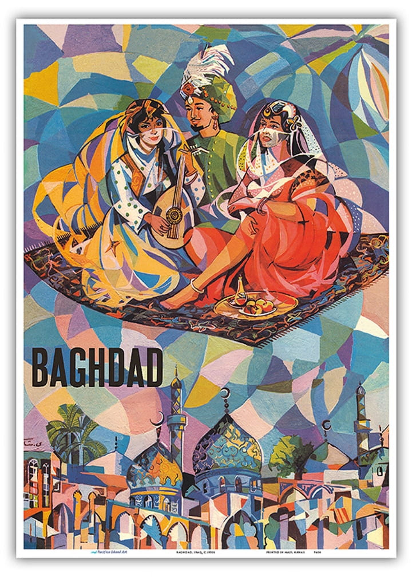 Fly to Baghdad Iraq - Magical Flying Carpet - Vintage Travel Poster c ...