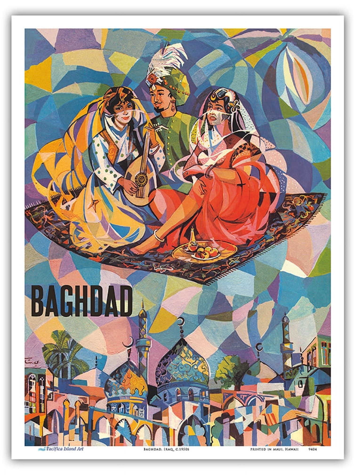 Fly to Baghdad Iraq - Magical Flying Carpet - Vintage Travel Poster c.1950s - Master Art Print ...