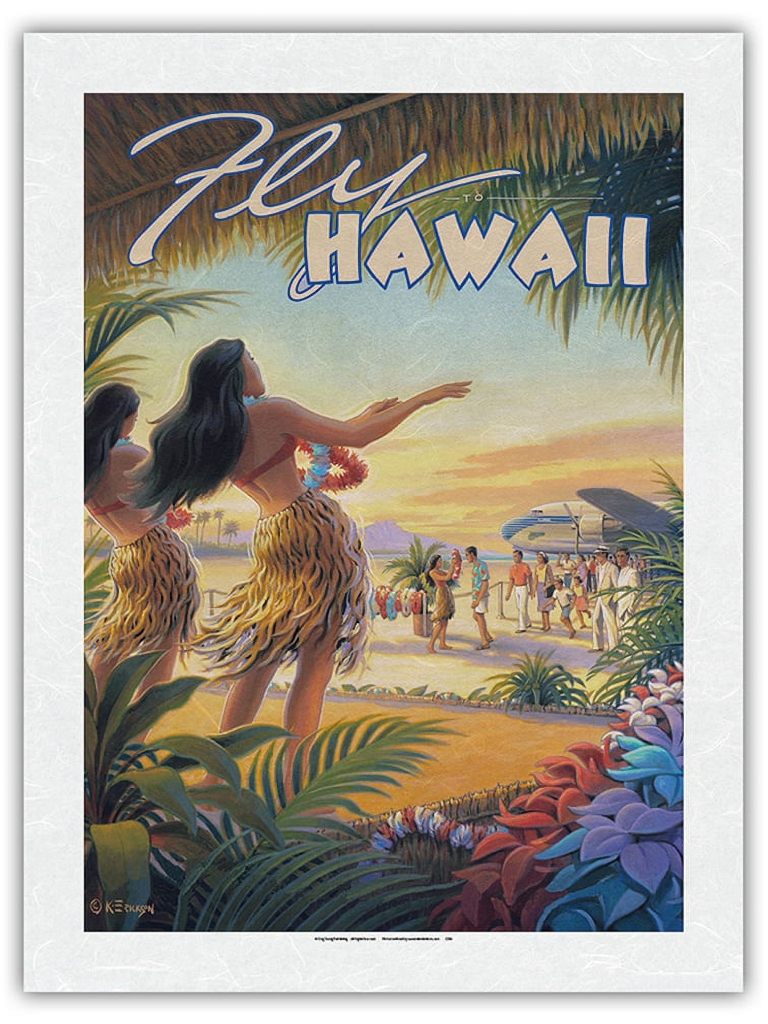 Fly to Hawaii - Hula Dancers - Vintage Hawaiian Travel Poster by Kerne ...