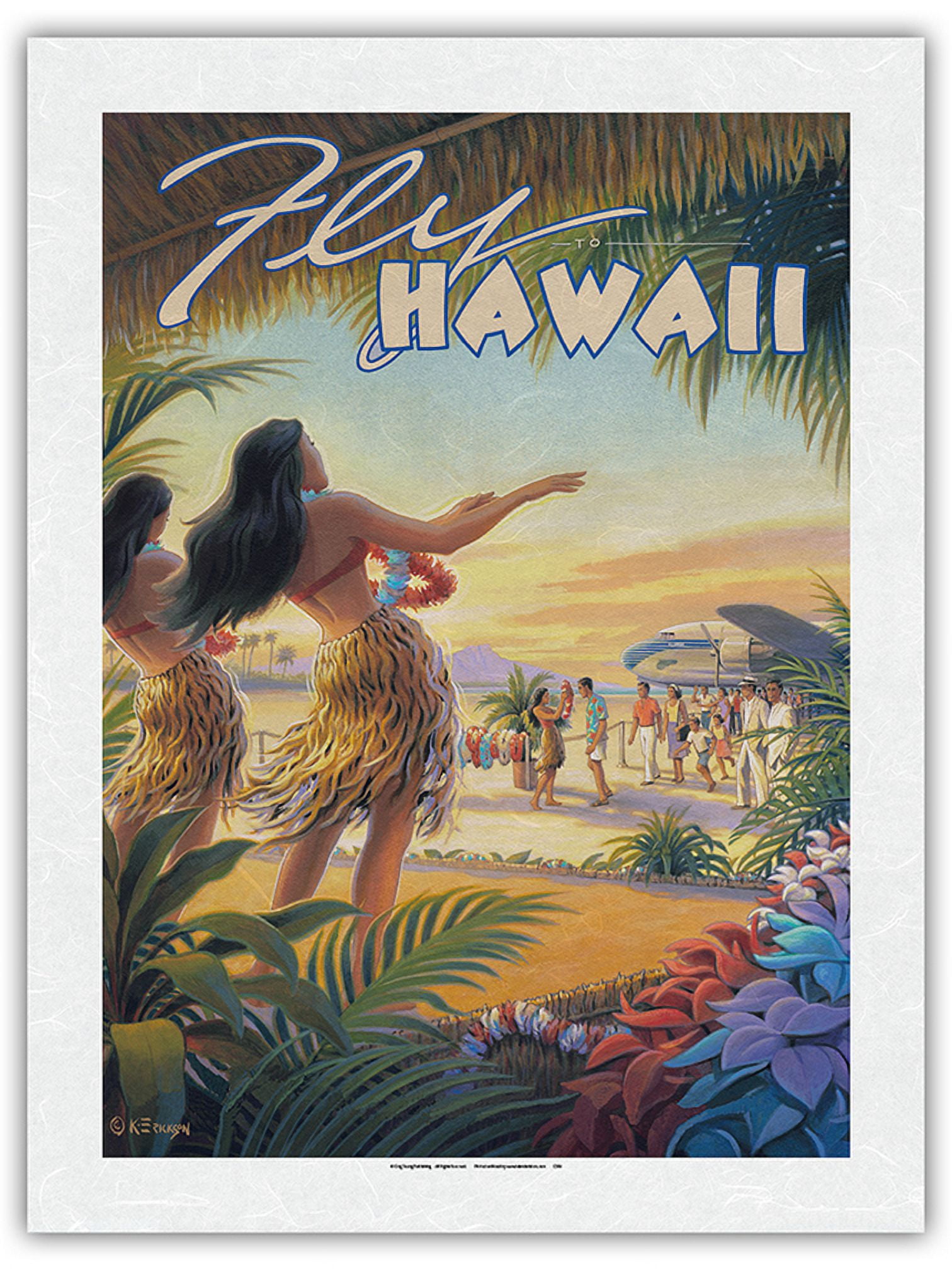 Fly to Hawaii - Hula Dancers - Vintage Hawaiian Travel Poster by Kerne ...