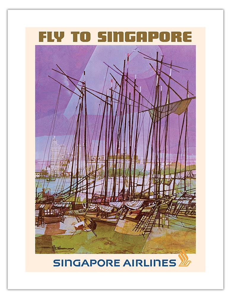 Fly to Singapore - Singapore Airlines - Vintage Airline Travel Poster ...