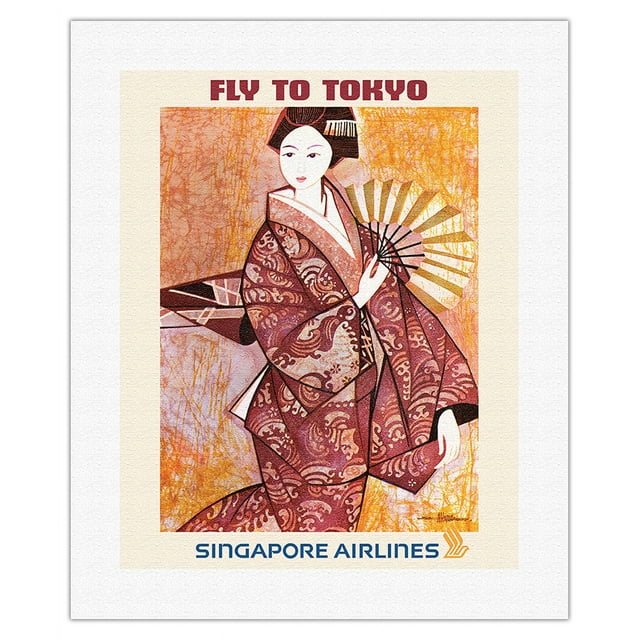 Fly to Tokyo Japan - Geisha - Singapore Airlines - Vintage Airline Travel Poster by Seah Kim Joo ...