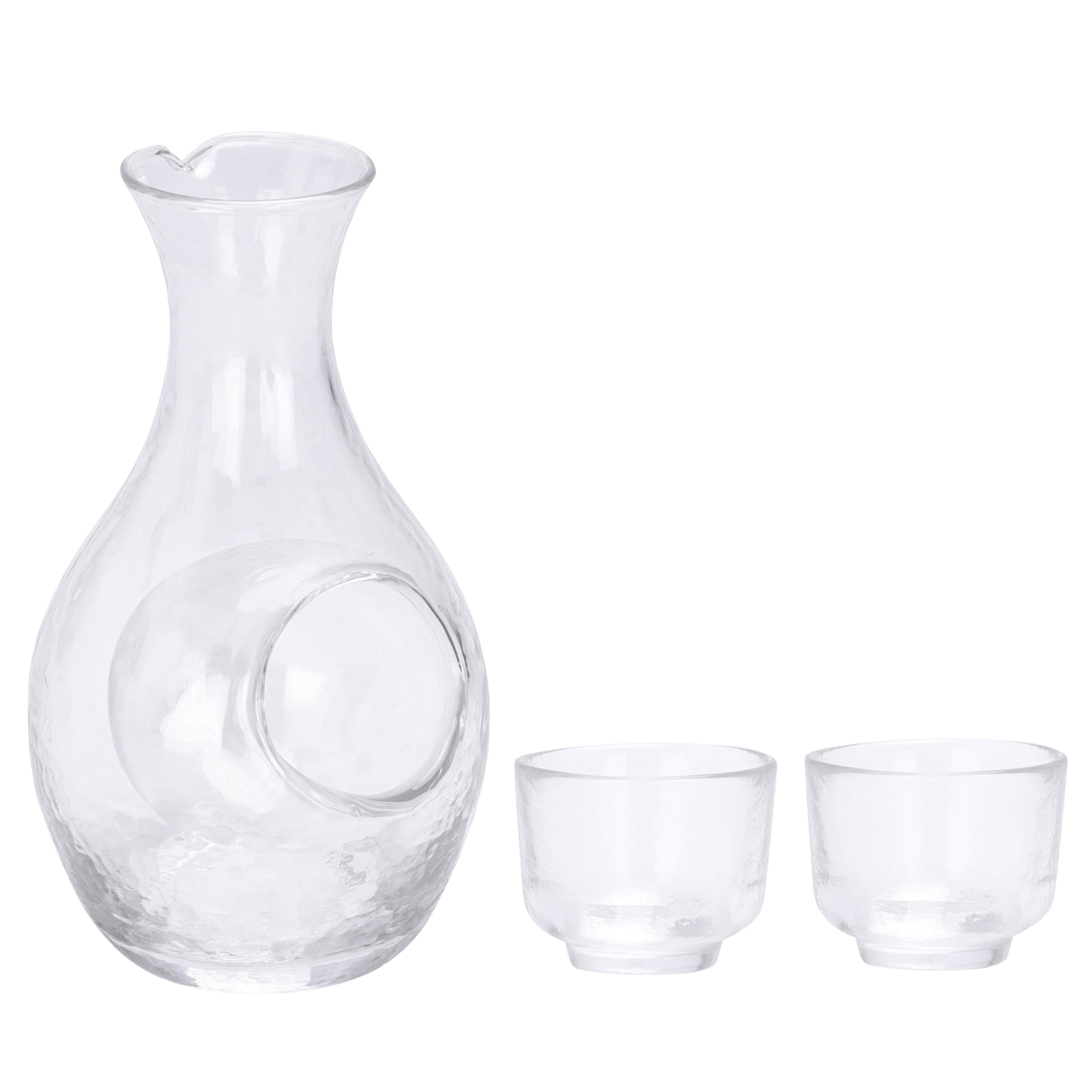 Flybold Glass Sake Set Decanter with 2 Glasses - Transparent Pot with ...