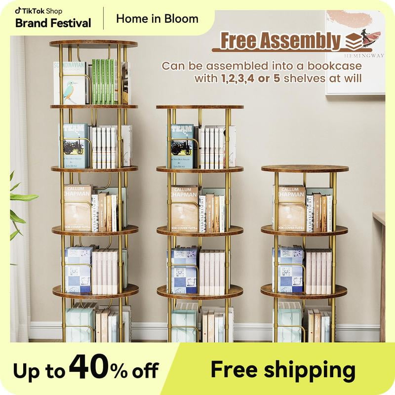 Flycity 3 Tier - 5 Tier Rotating Bookshelf Tower, 360° Display Unique ...