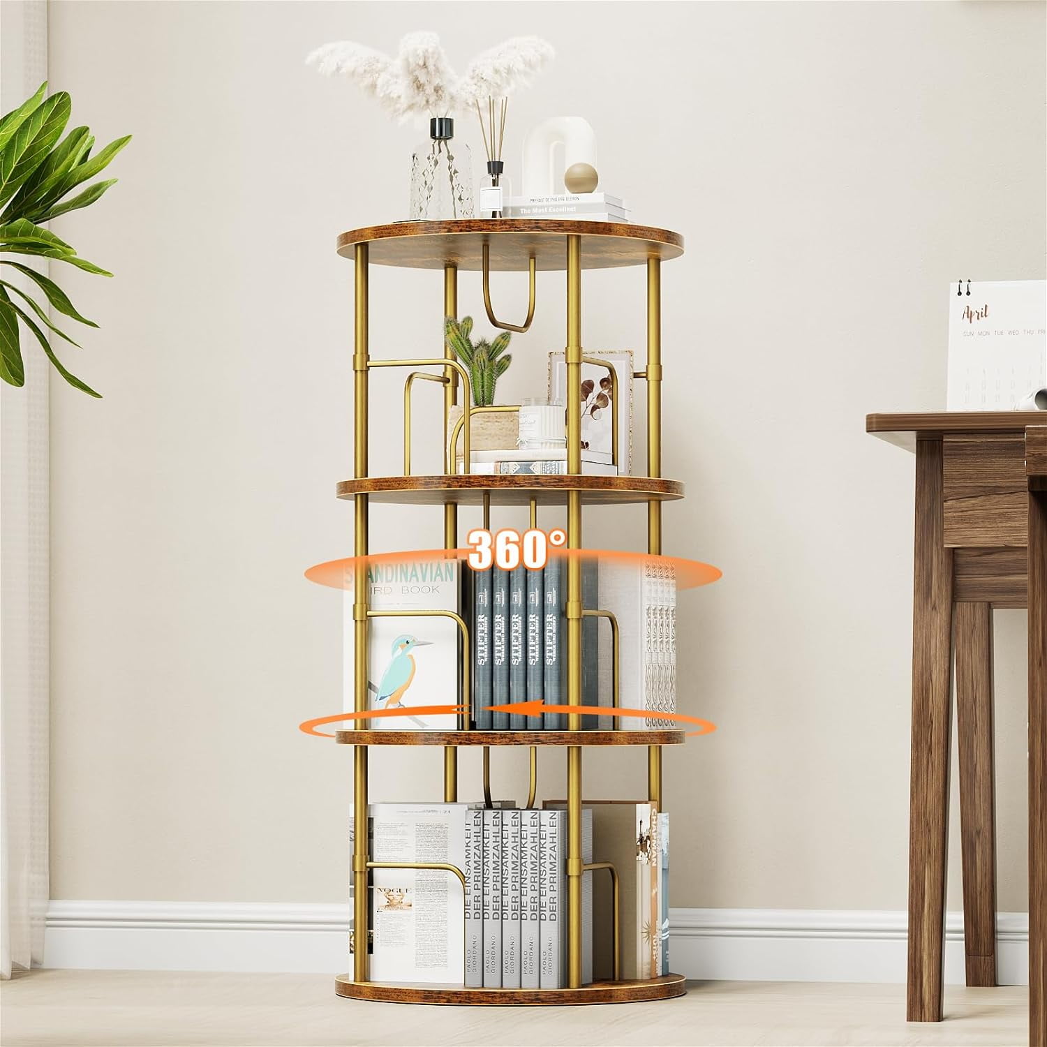 Flycity 3 Tier Rotating Bookshelf, 360° Display Rotating Bookcase ...