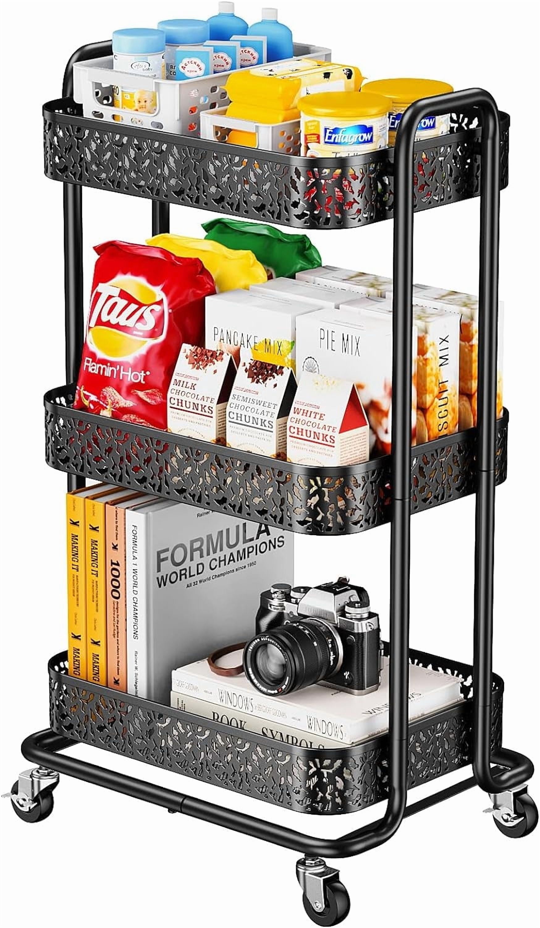 Flycity 3 Tier Utility Rolling Cart Organizer, Heavy-Duty Metal Rolling ...