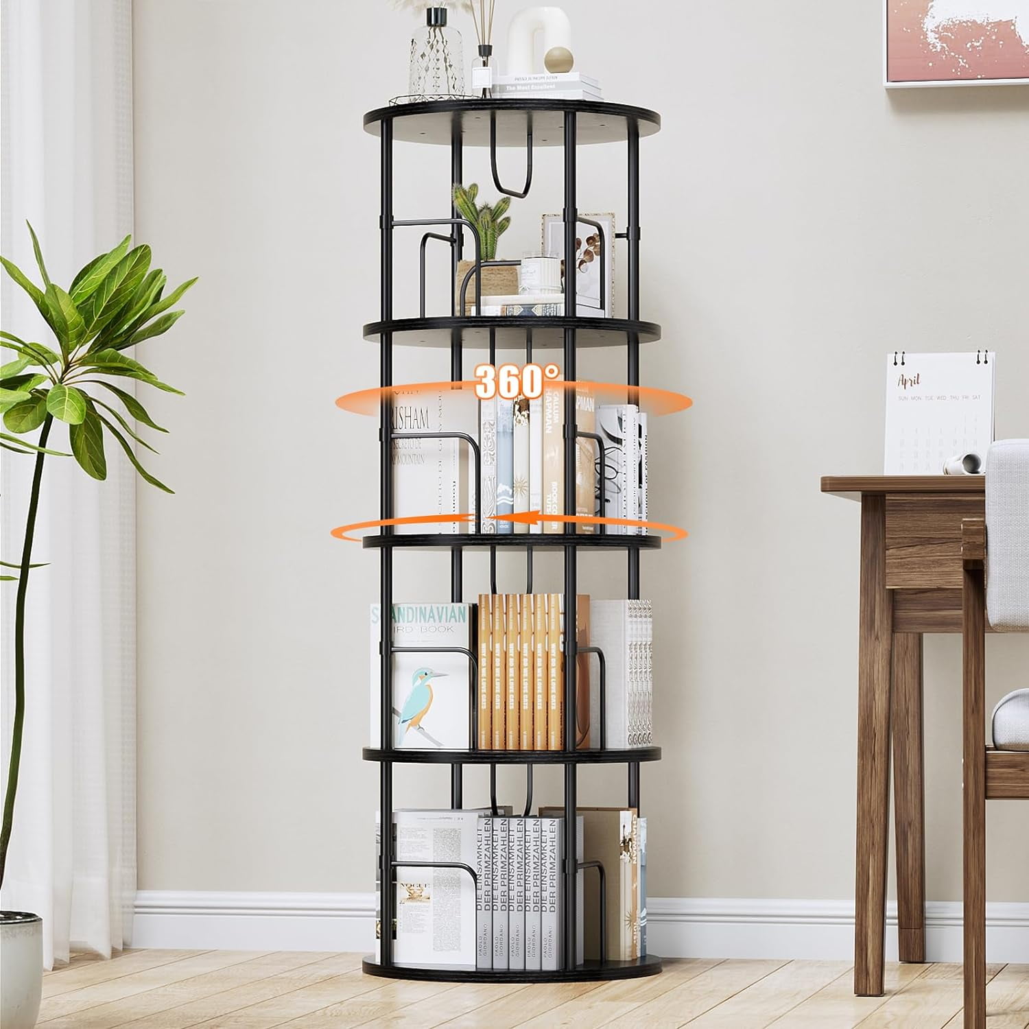 Flycity 4 Tier Rotating Bookshelf, 360° Display Rotating Bookcase ...