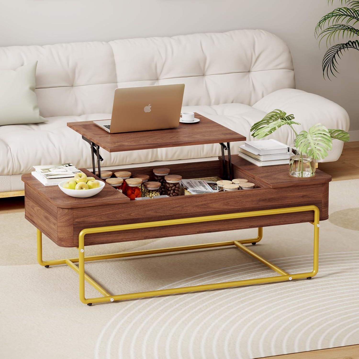 Flycity 48" Lift Top Coffee Table with Storage 2 Drawers ,Wooden ...