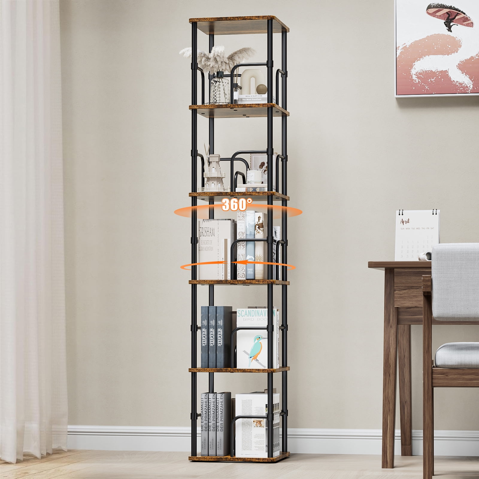 Flycity 5 Tier Square Rotating Bookshelf, 360° Display Spinning ...