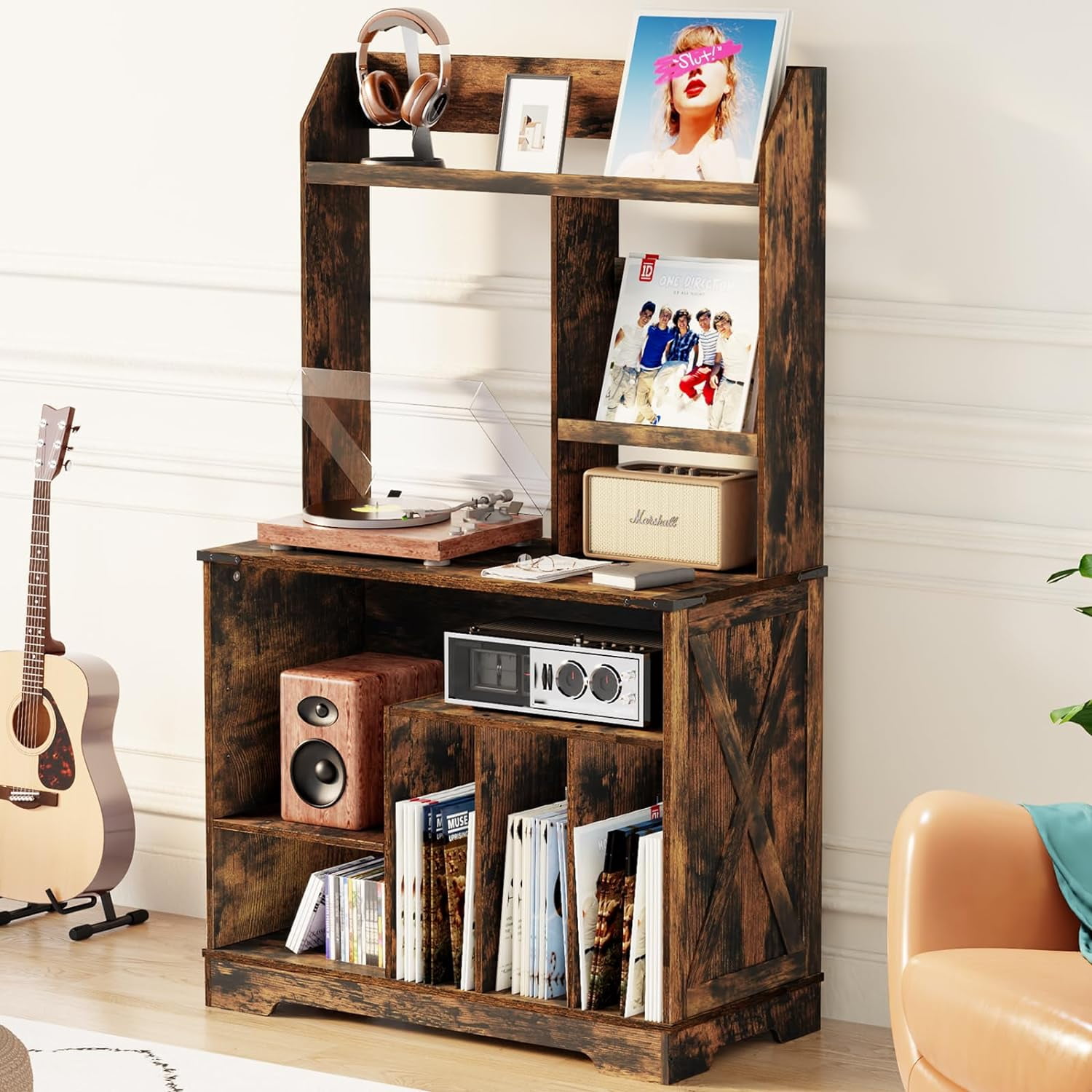 Flycity 6 Tier Record Player Stand with Vinyl Record Storage up to 380 ...