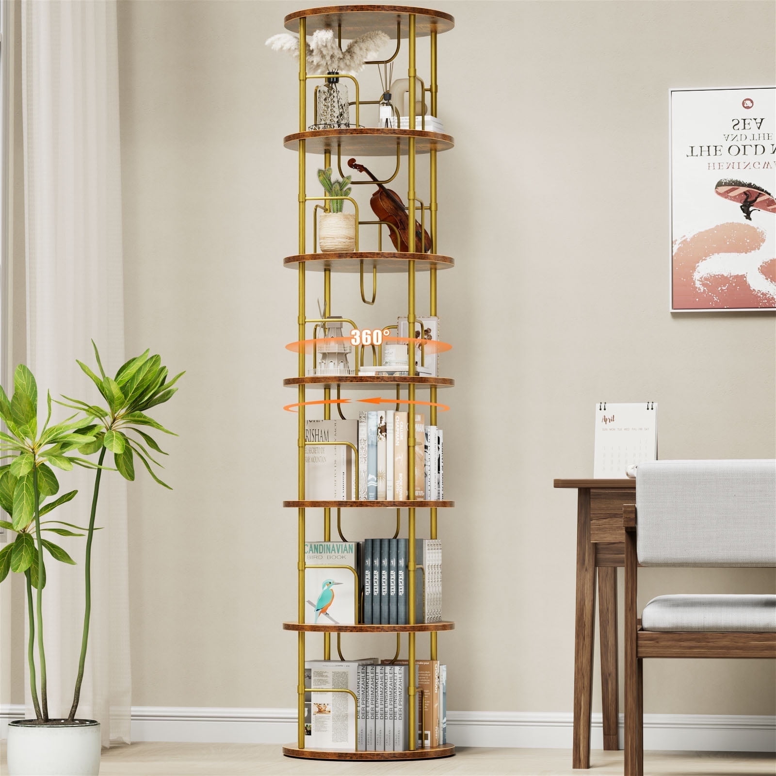 Flycity 6 Tier Rotating Corner Book Shelf, Narrow 360° Display Storage ...