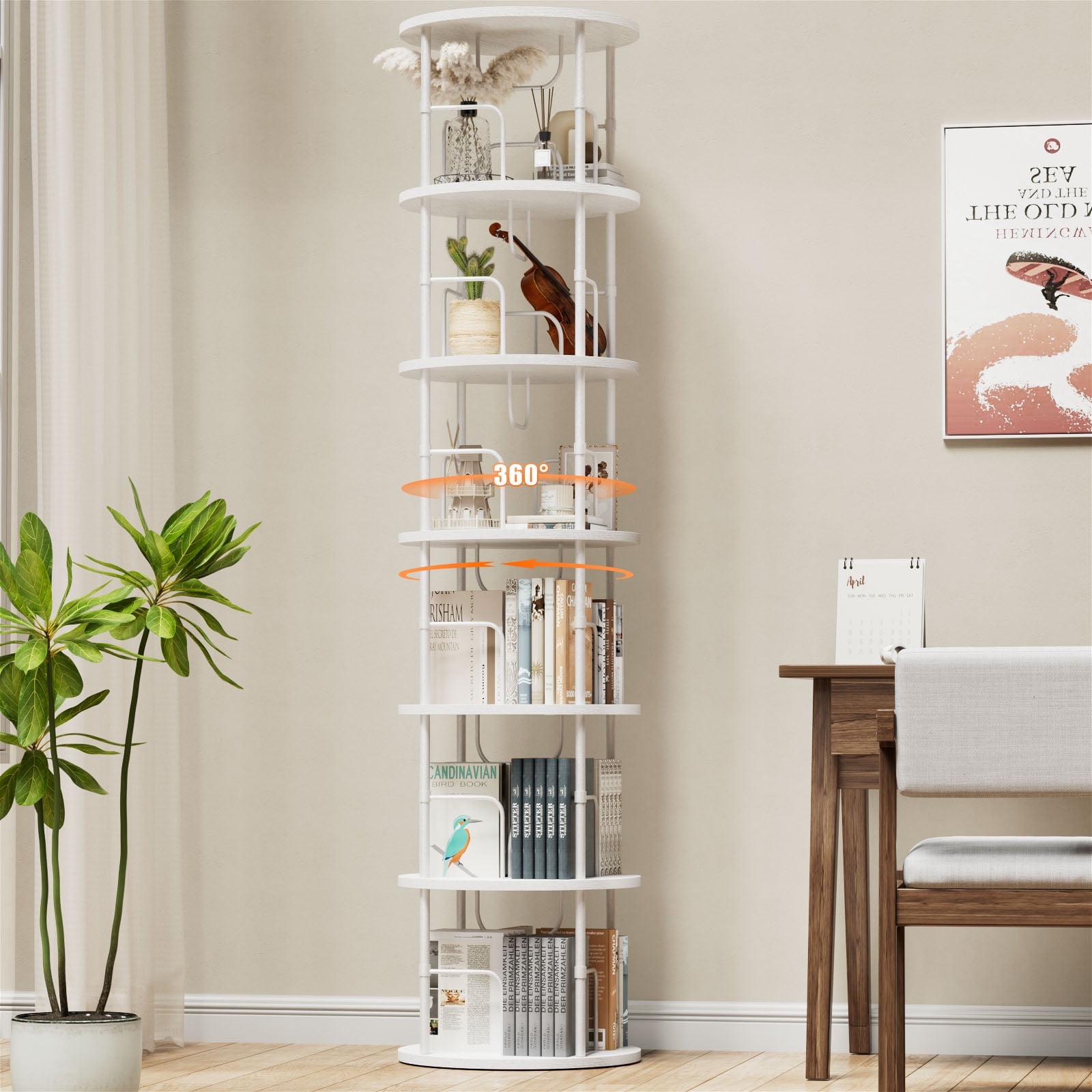 Flycity 6 Tier Rotating Bookshelf, 360° Display Rotating Bookcase ...