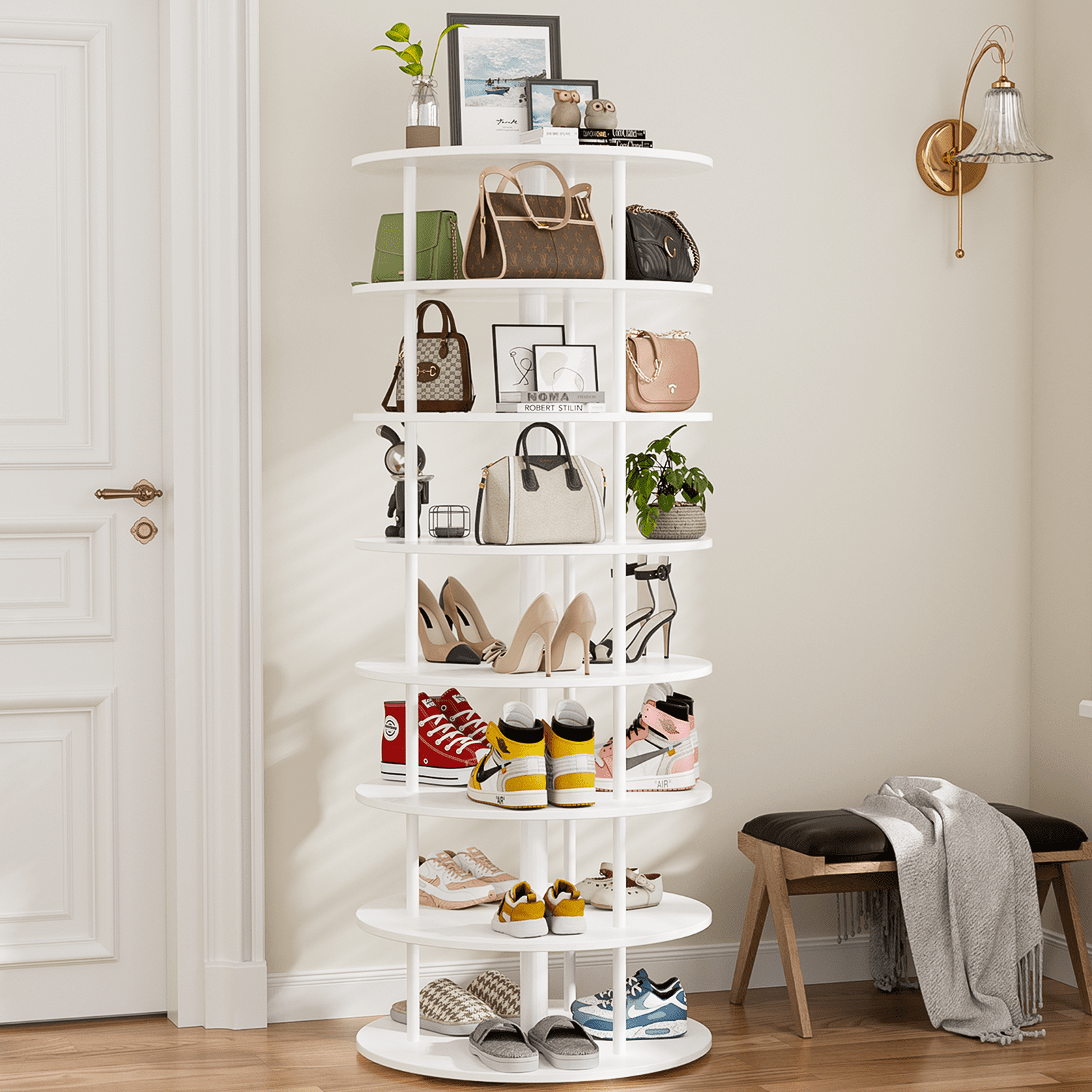 Flycity 7 Tier Rotating Shoe Rack Tower, 360° Spinning Shoe Organizer ...