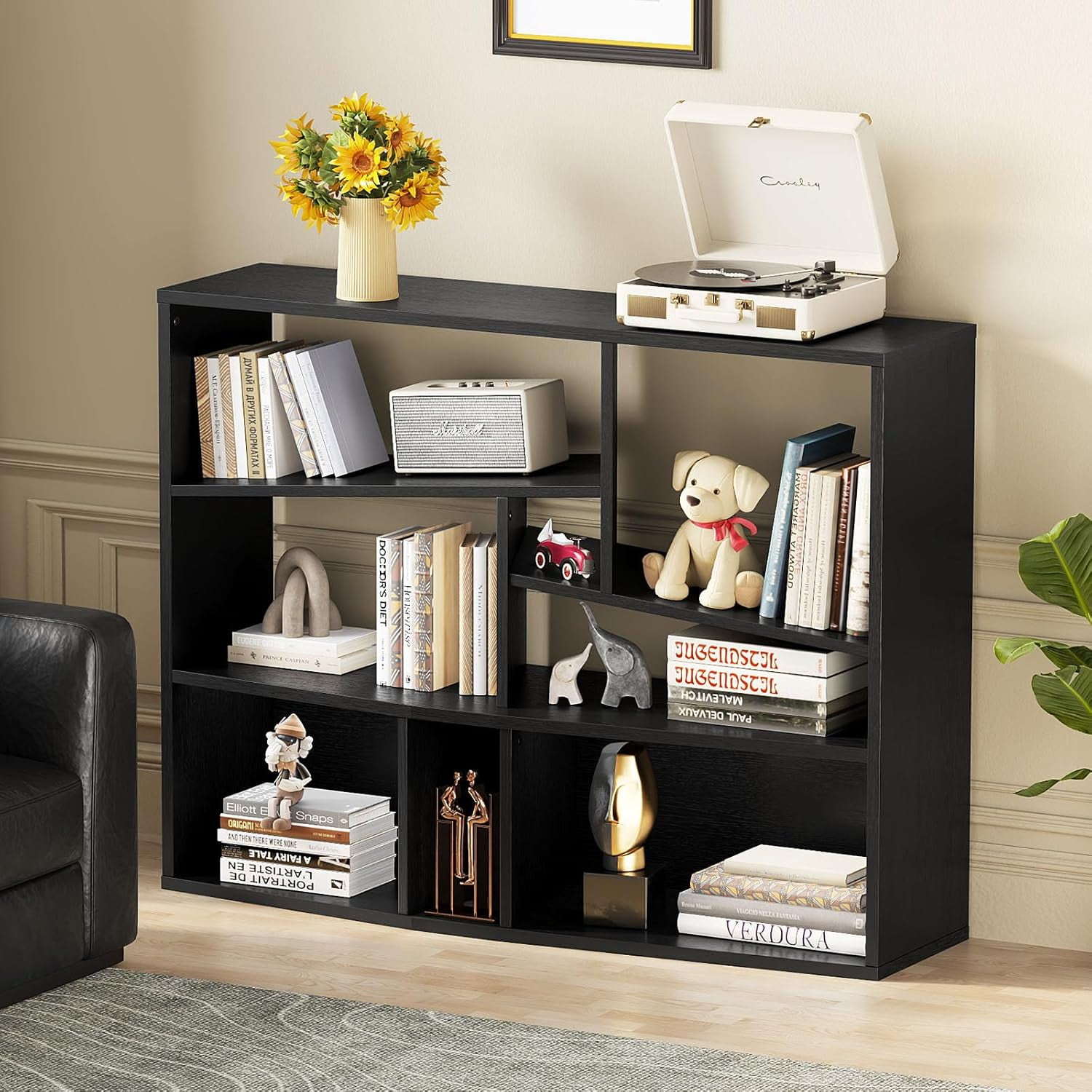 Flycity 8 Cube Bookcase, 3 Tier Irregular Design Wide Bookshelf with ...