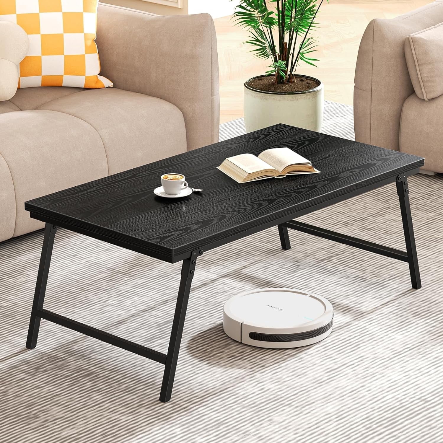 Flycity No Assembly Folding Coffee Table, Leg Latches Portable Sturdy ...