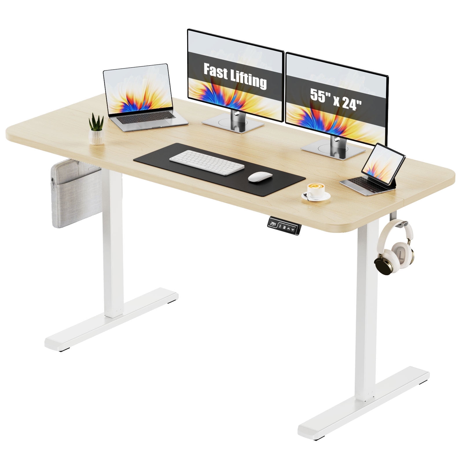 Flycity Electric Standing Desk Adjustable Height Stand Up Desk, 55" x ...
