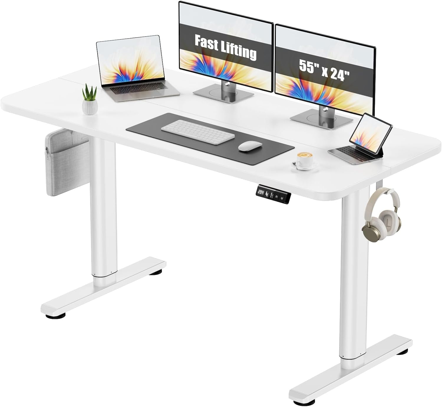 Flycity Electric Standing Desk Adjustable Height Stand Up Desk, 55" x ...