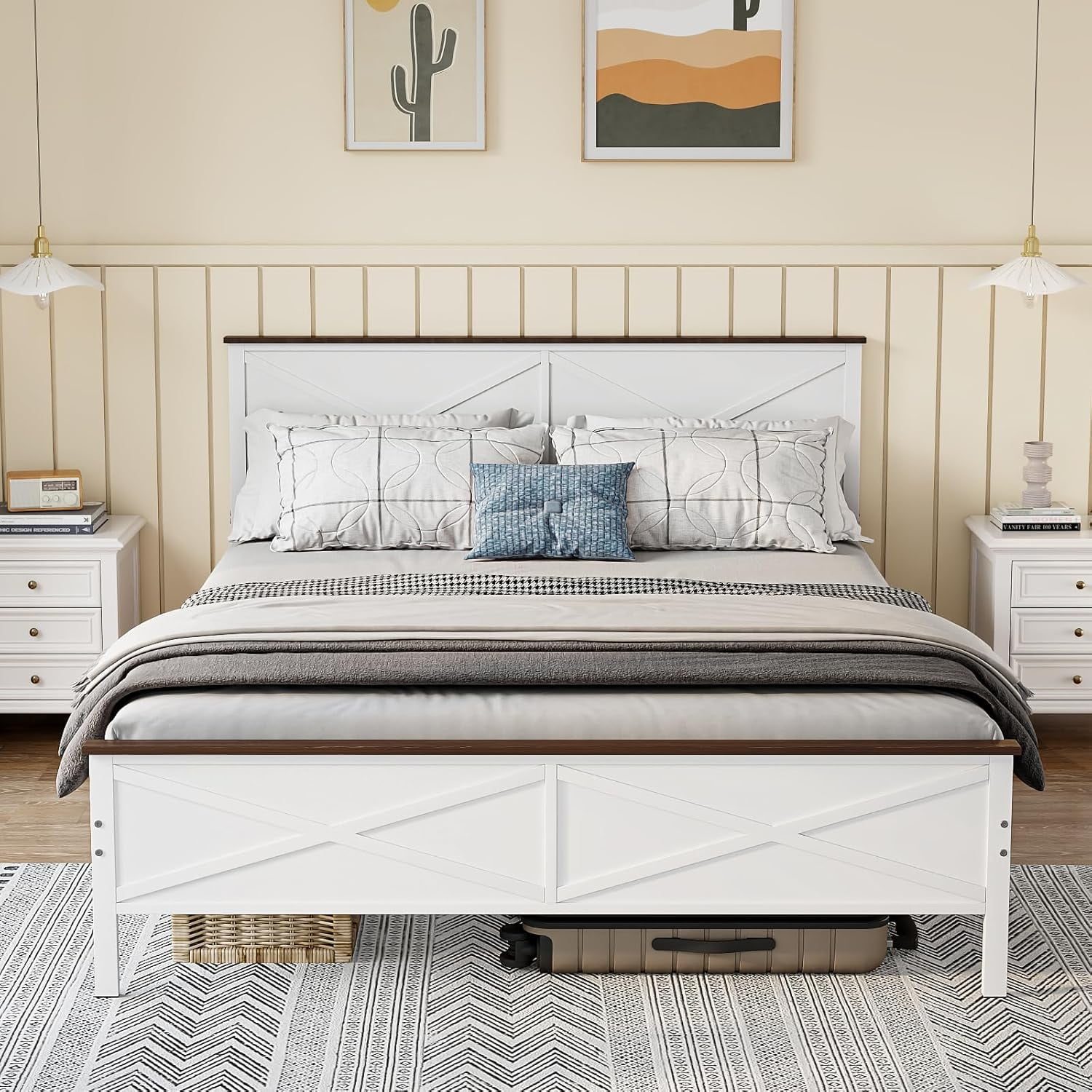 Flycity Farmhouse Queen Bed Frame with Headboard and Footboard, Metal ...