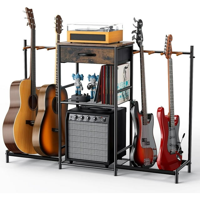 Flycity 4-Guitar Stand with Amp Stand, 3-Tier Rack & Cloth Drawer ...