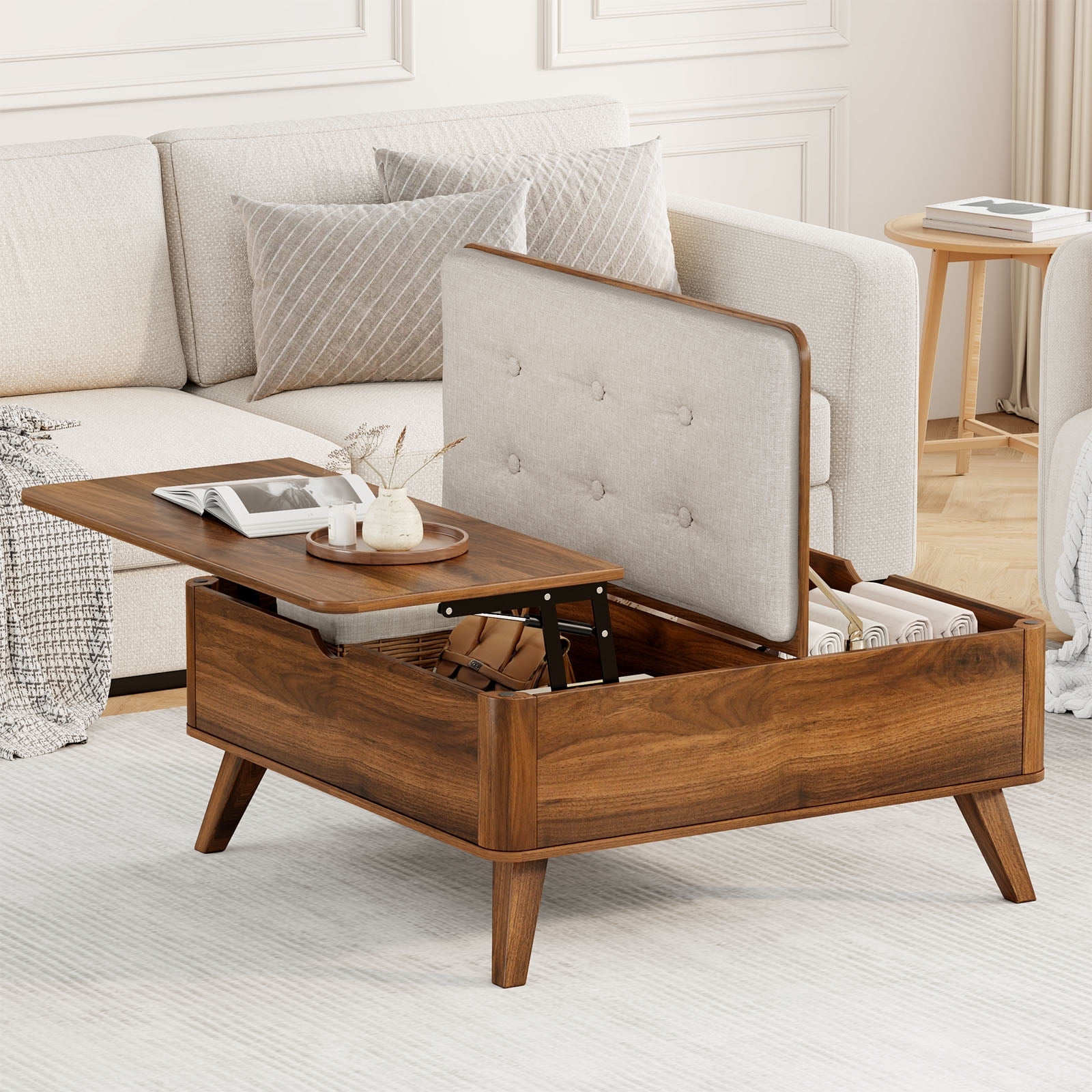 Flycity Large Square Lift-Top Coffee Table with Storage, 3 in 1 Multi ...