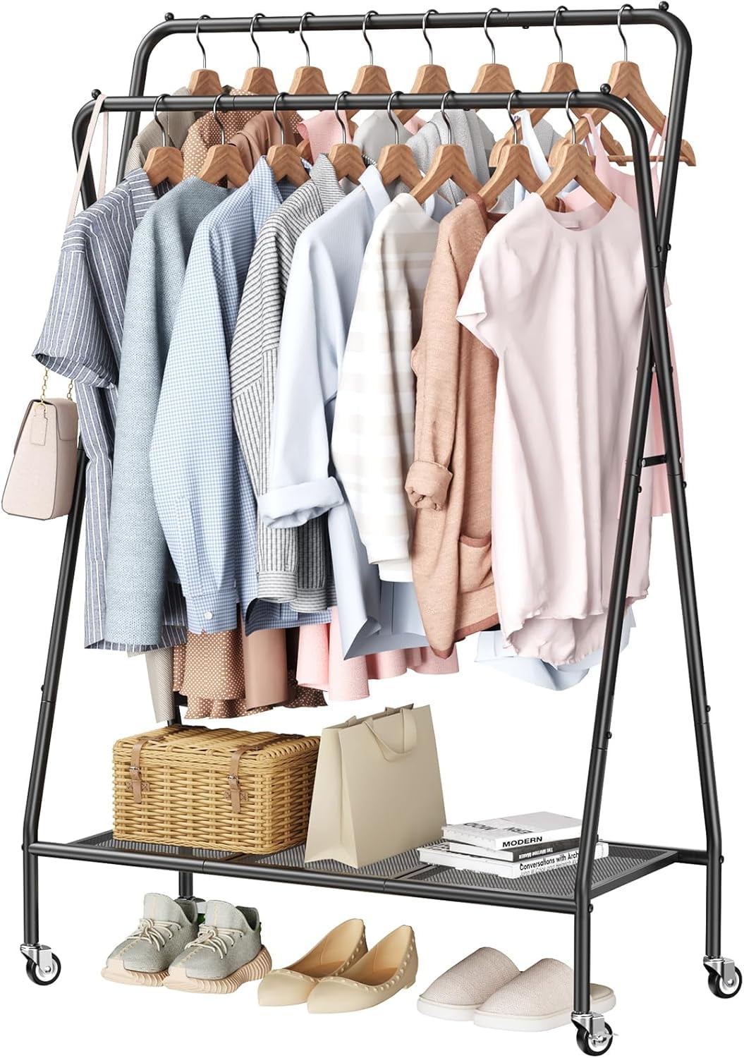 Flycity Metal Clothes Garment Rack, Portable Clothing Racks for Hanging ...
