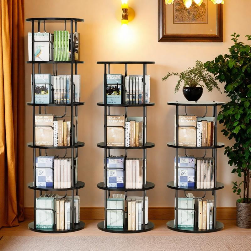 Flycity Rotating 3 Tier to 5 Tier Spinning Bookshelf Tower - 360 ...