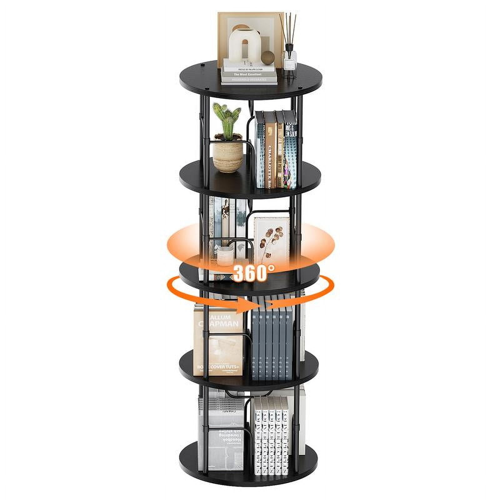 Flycity Rotating Bookshelf 3-5 Tier Spinning Bookshelf Tower 360 ...