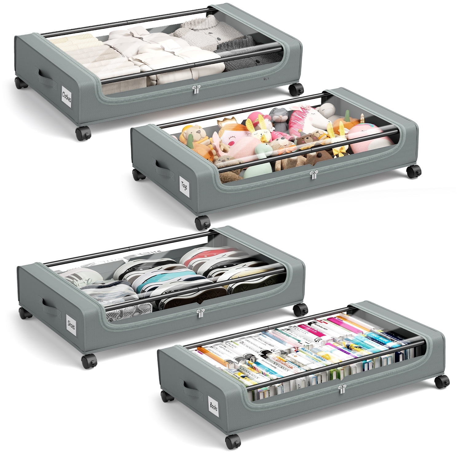 Flycity Under Bed Storage with Wheels, 4 Pack Underbed Storage ...
