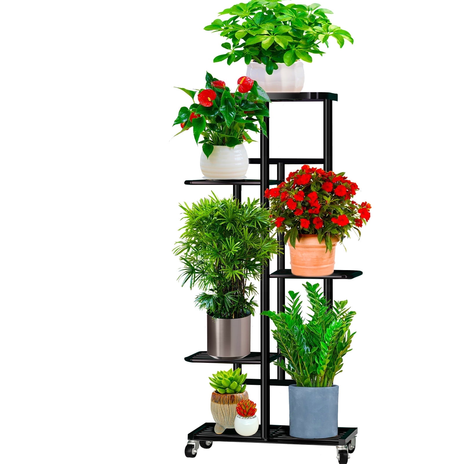 Flyclix 5-Tier Metal Plant Stand, Indoor Outdoor Shelving for 6 Plants ...