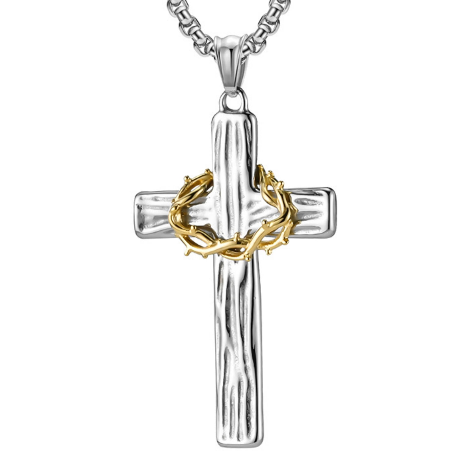 Flydeer Cross Necklace for Men Titanium Steel Crown of Thorns Cross ...