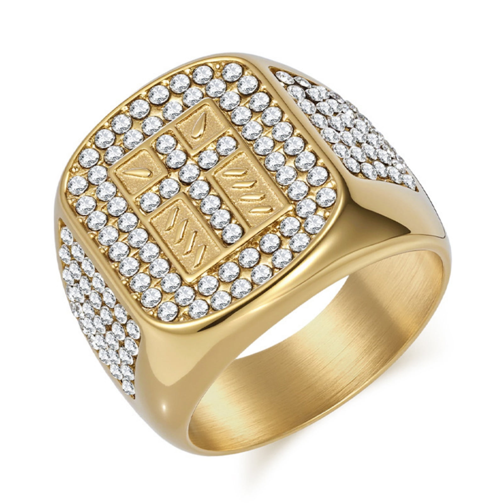 Flydeer Rings for Men Titanium Steel Hip Hop Iced Out Rings Yellow Men ...