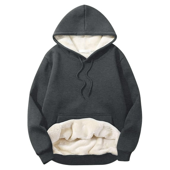 Flygo Men's Casual Fleece Sherpa Lined Hoodie Winter Warm Pullover Hooded Sweatshirt(Black-XL ...
