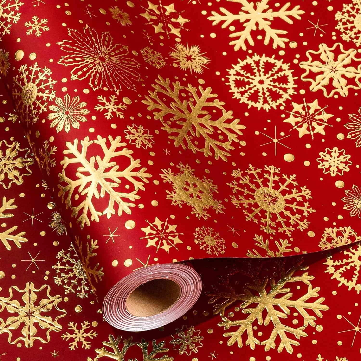 Flyhill Kraft Christmas Wrapping Paper,Gold Luxury Snowflake Metallic ...