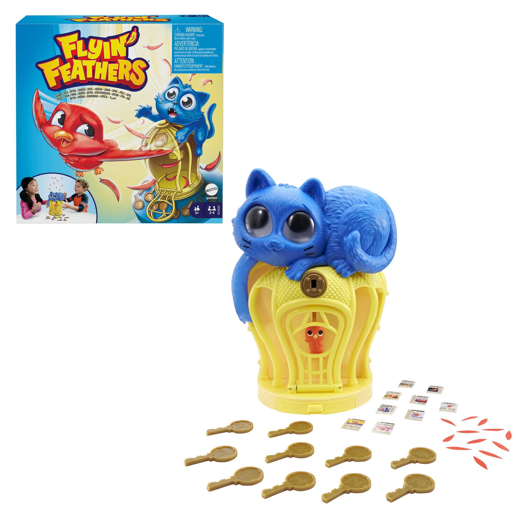 Flyin' Feathers Kids Game with Toy Cat & Bird in Birdcage & Keys for 2 ...