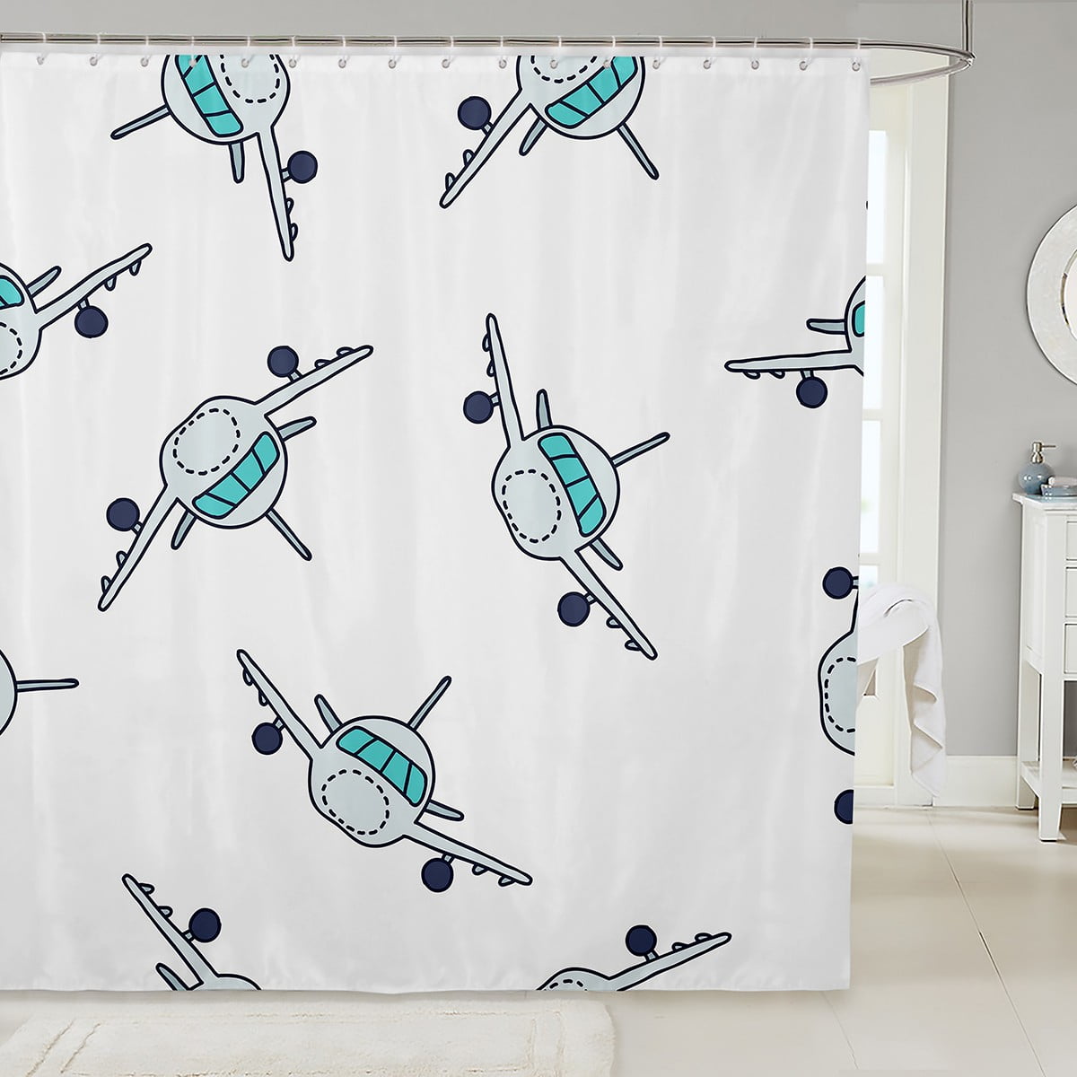 Flying Airplane Bathroom Shower Curtain Sets Cartoon Aircraft Fabric ...