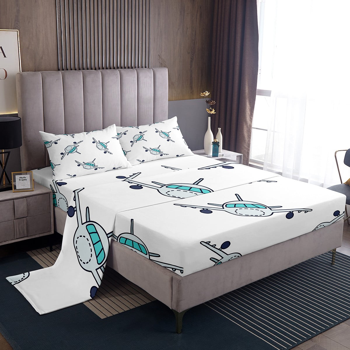 Flying Airplane Bed Sheets Set Cartoon Aircraft Sheets Twin Kids ...