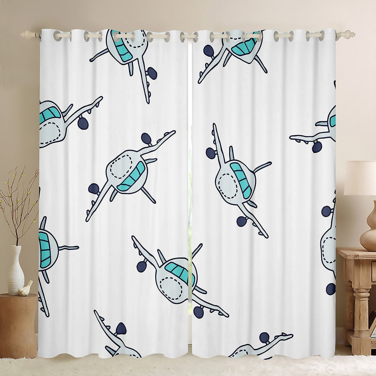 Flying Airplane Curtains & Drapes Cartoon Aircraft 30%-50% Blackout ...