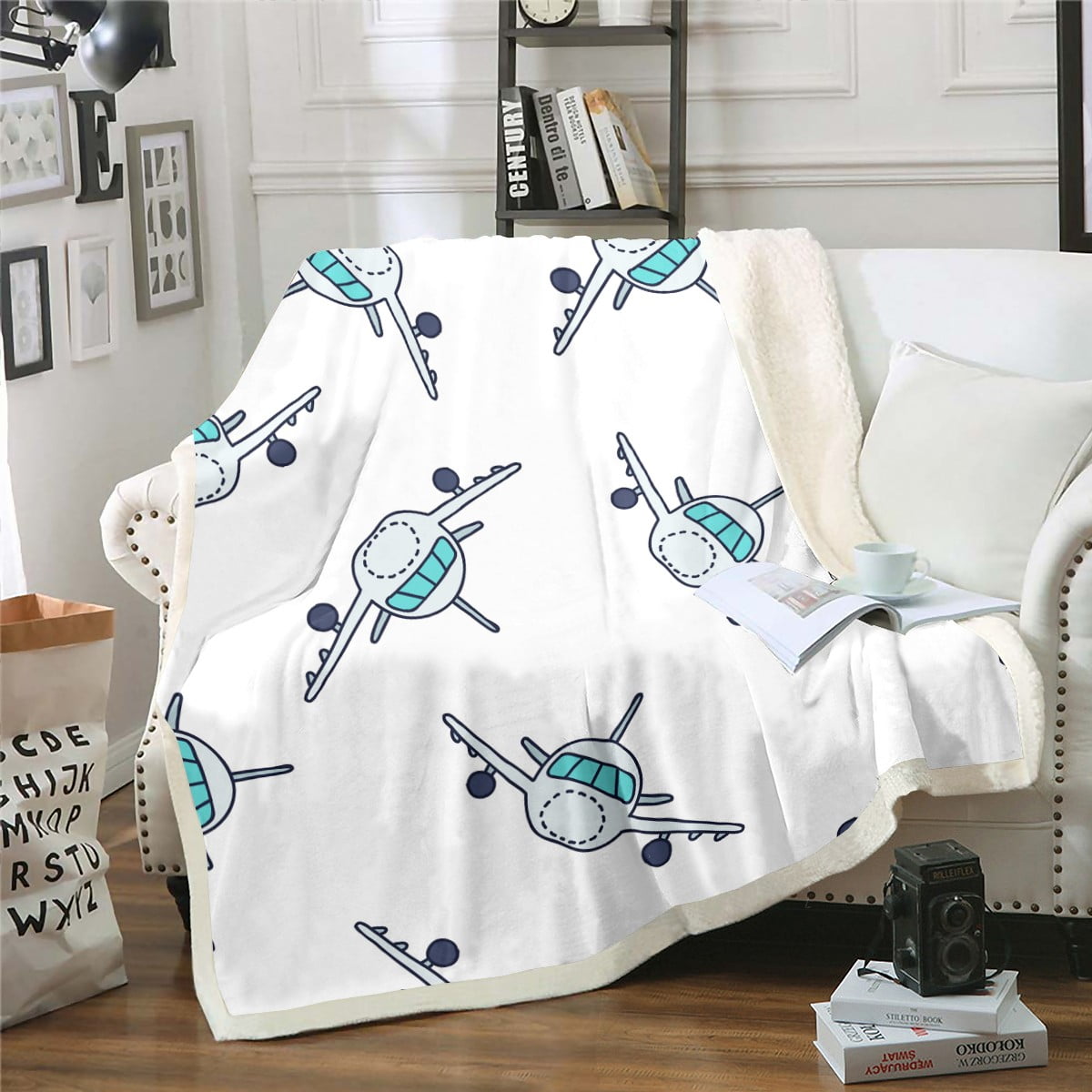 Flying Airplane Throw Blanket Cartoon Aircraft Fuzzy Blanket 40"X50 ...