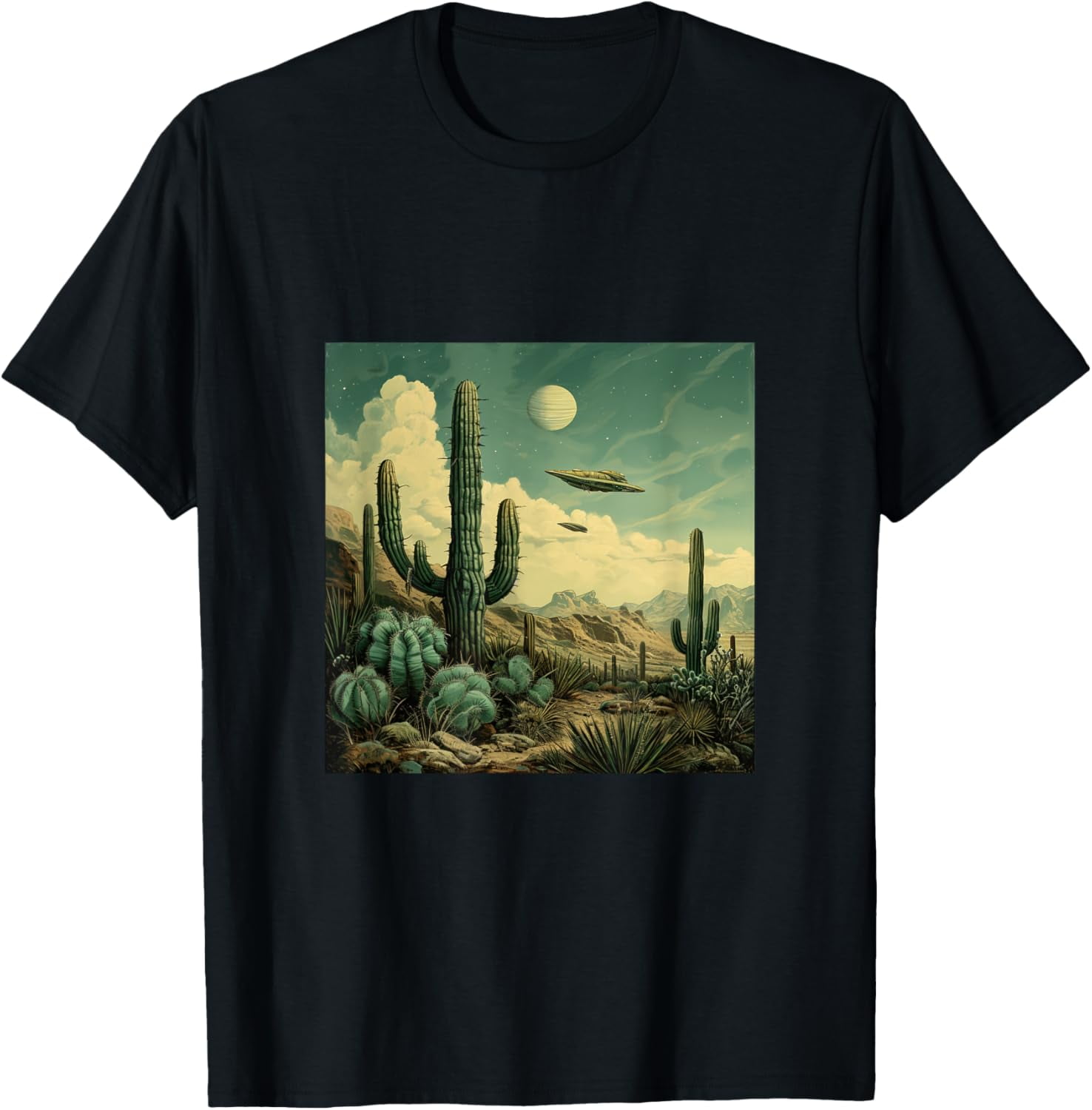 Flying Aliens UFO Cactus Desert T-Shirt - Walmart.com