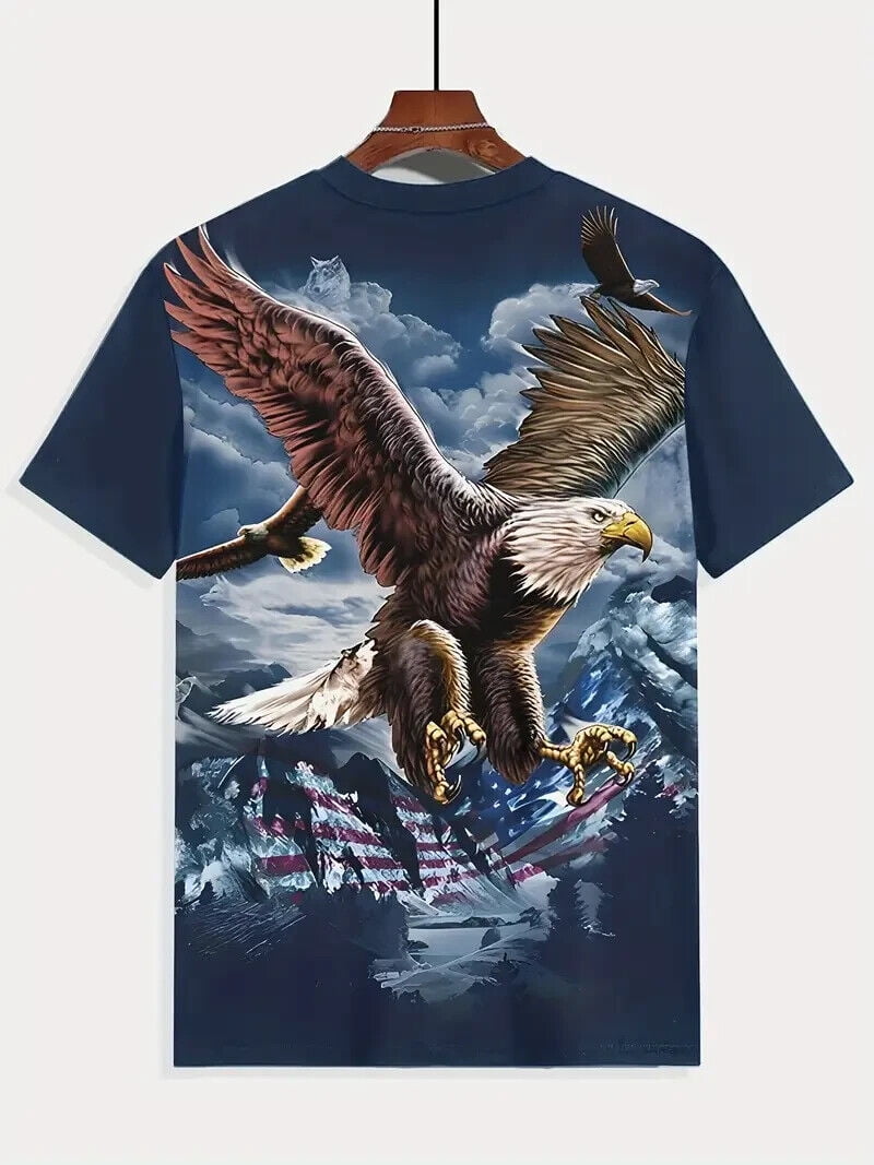 Flying American Bald Eagle Graphic Brown Blue 3D Fashion Men 2025 Tee ...